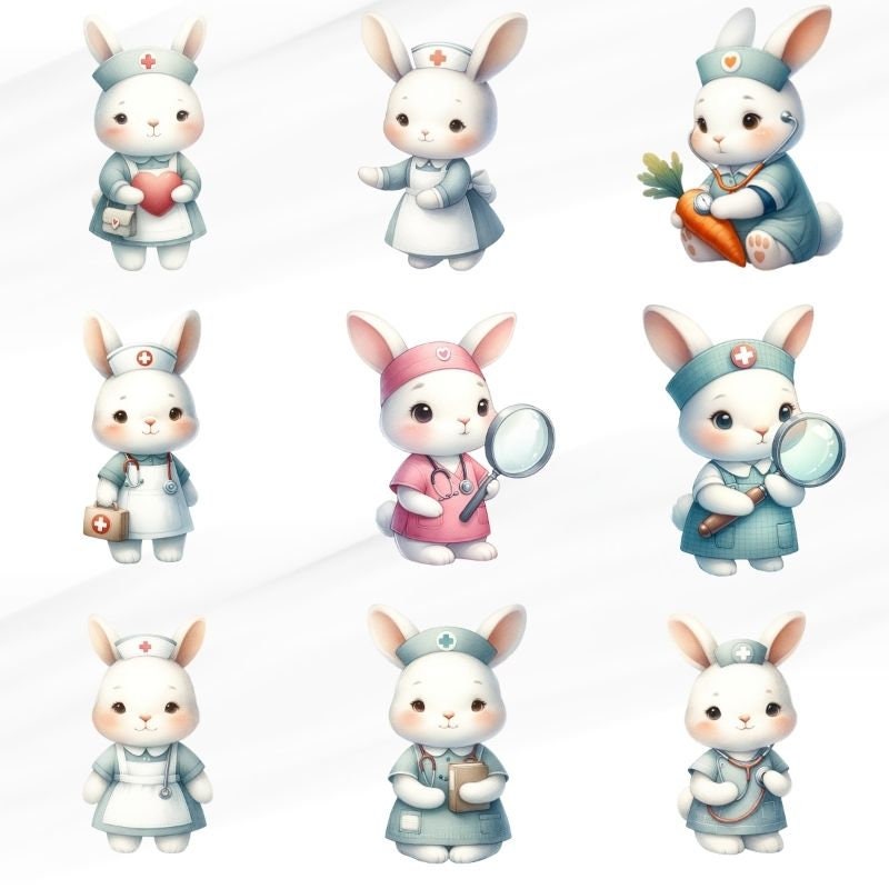 30 PNG Watercolor Bunny Nurse Clipart, Nurse Bunny Png, Gifts for Girls ...