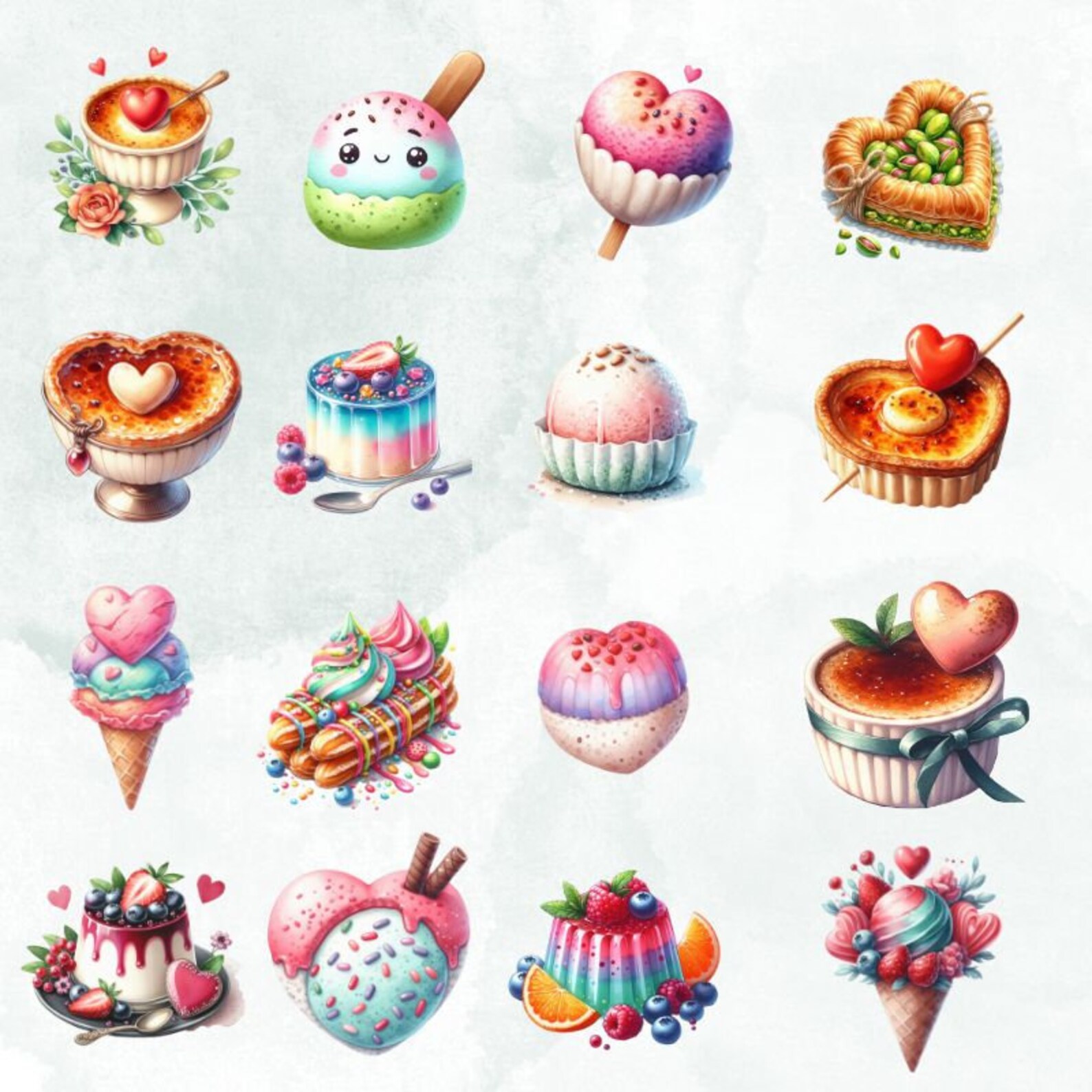58 PNG Watercolor Delicious Desserts, Clipart Bundle, Ice Cream, Cakes ...