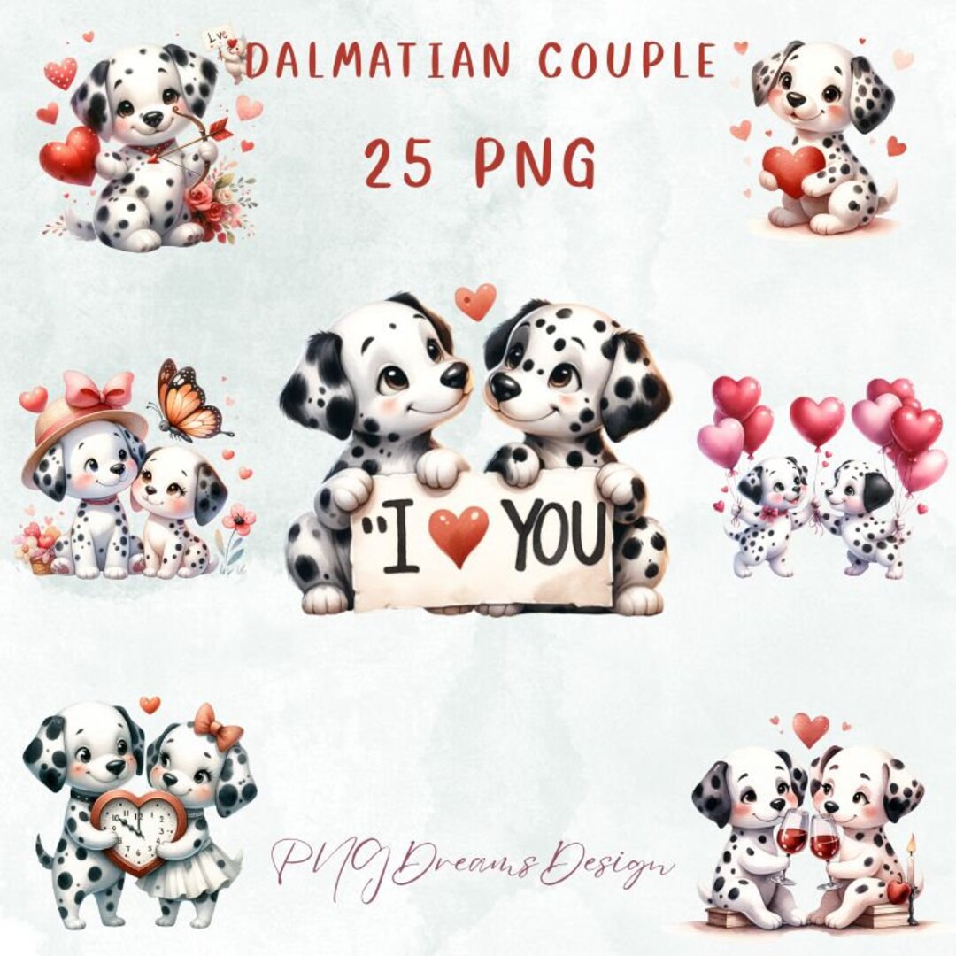 25 PNG Dalmatian Couple, Clipart Bundle, Gift for Kids, Kids Animals ...