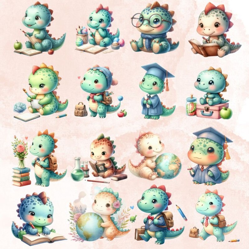 28 PNG Watercolor Dinosaurs School Clipart, Dinosaurs, Nursery Clipart ...