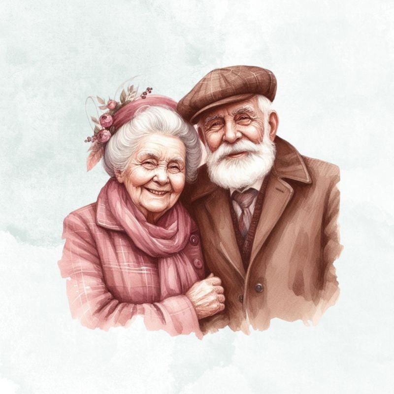 25 PNG Watercolor Old Couple Clipart, Clipart Bundle, Elderly Couple ...