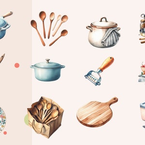 130 PNG Watercolor Kitchen Clipart Clipart, Watercolor Baking Supplies ...