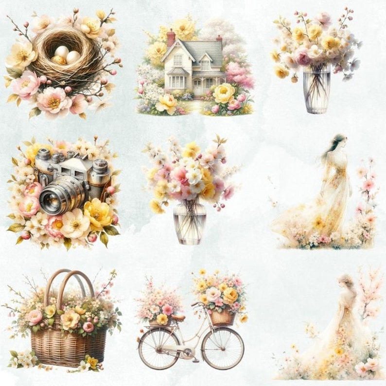 45 PNG Spring Flowers, Clipart Bundle, Flowers Clipart, Watercolor ...