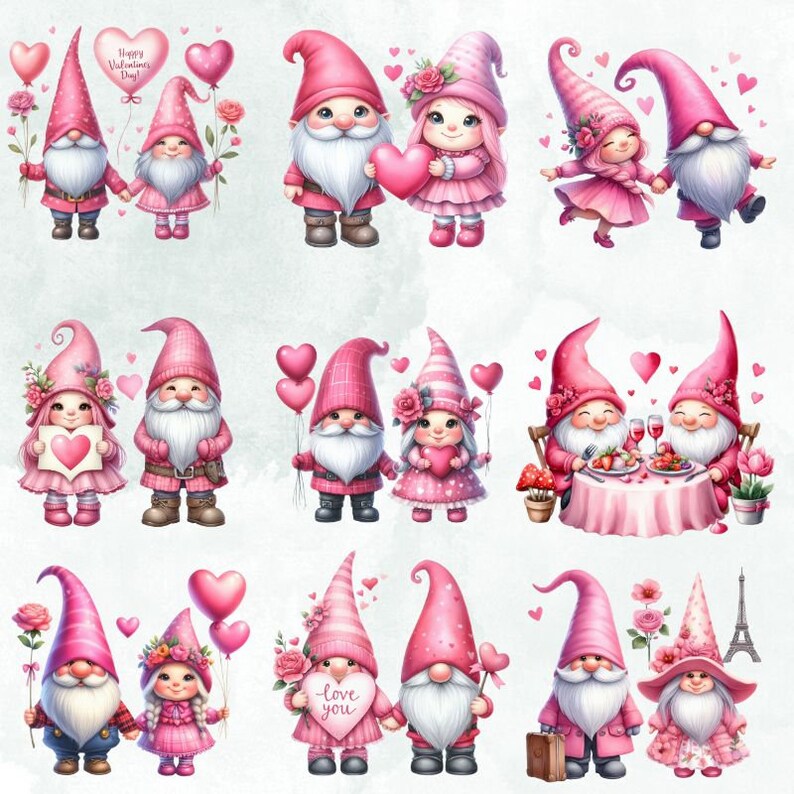 25 PNG Gnome Pink, Valentine's Day, Clipart Bundle, Cute Gnome, Gifts ...