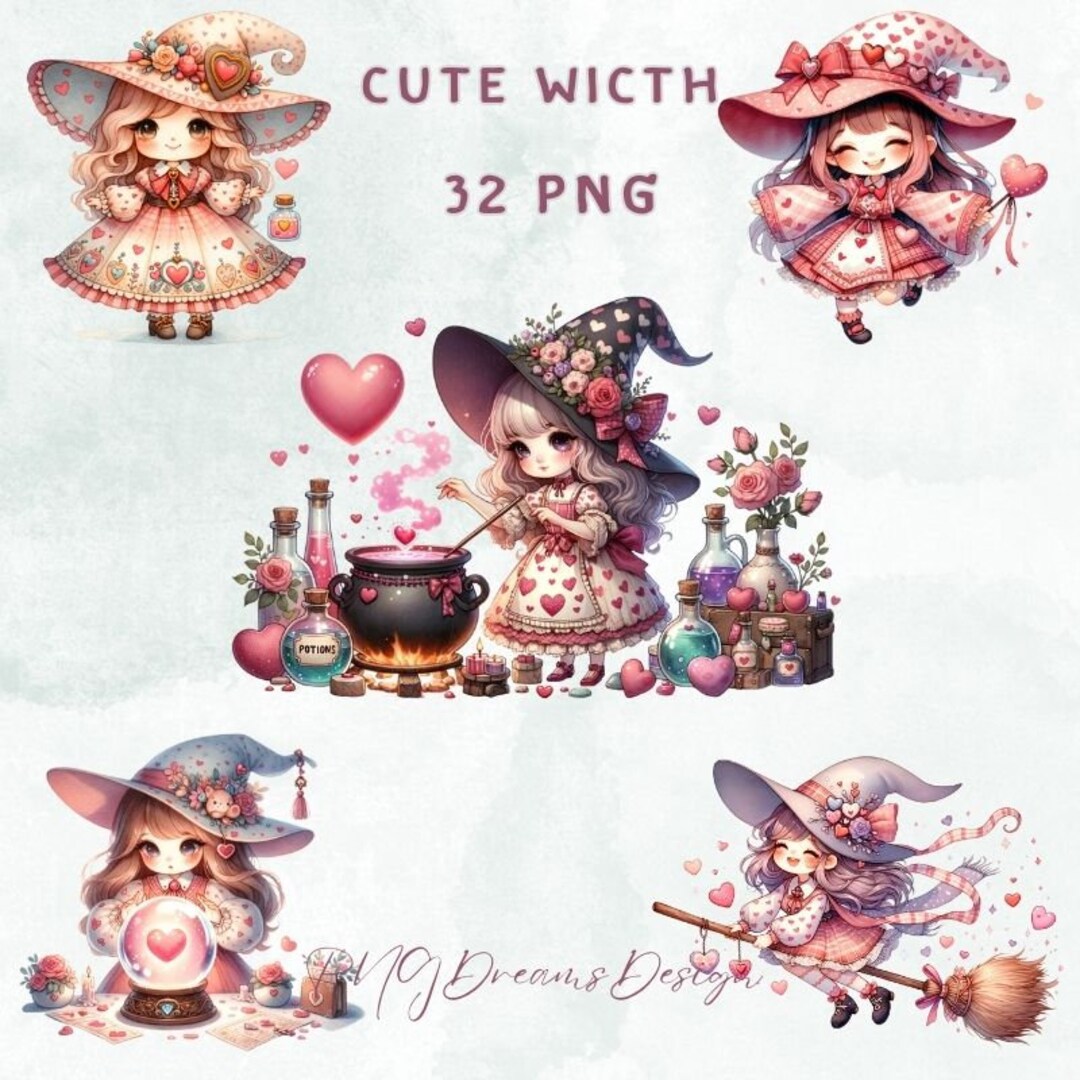 32 PNG Witches Watercolor Clipart , Witches Bundle, Little Witch ...