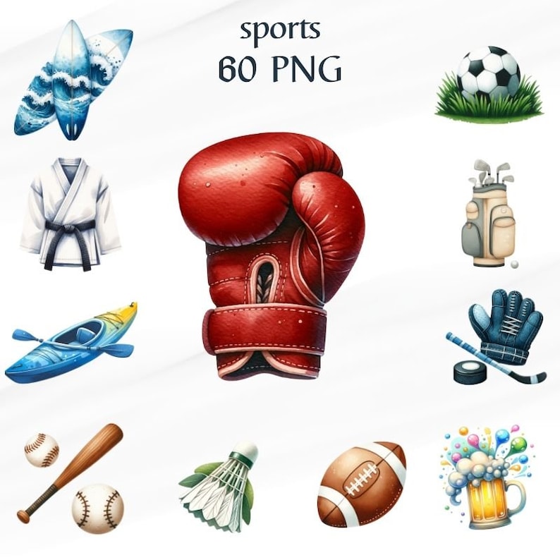 60 PNG Watercolor Sports Clipart, Soccer, Hockey, Tennis, Volleyball ...