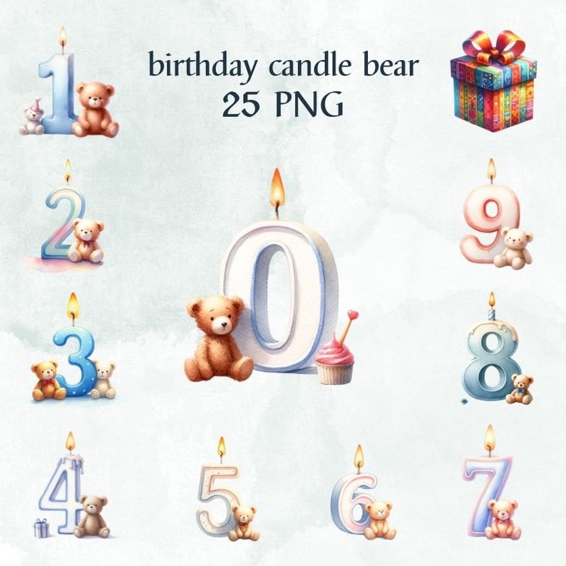 25 PNG Birthday Candle Bear Clipart, Birthday Candle, Nursery Clipart ...