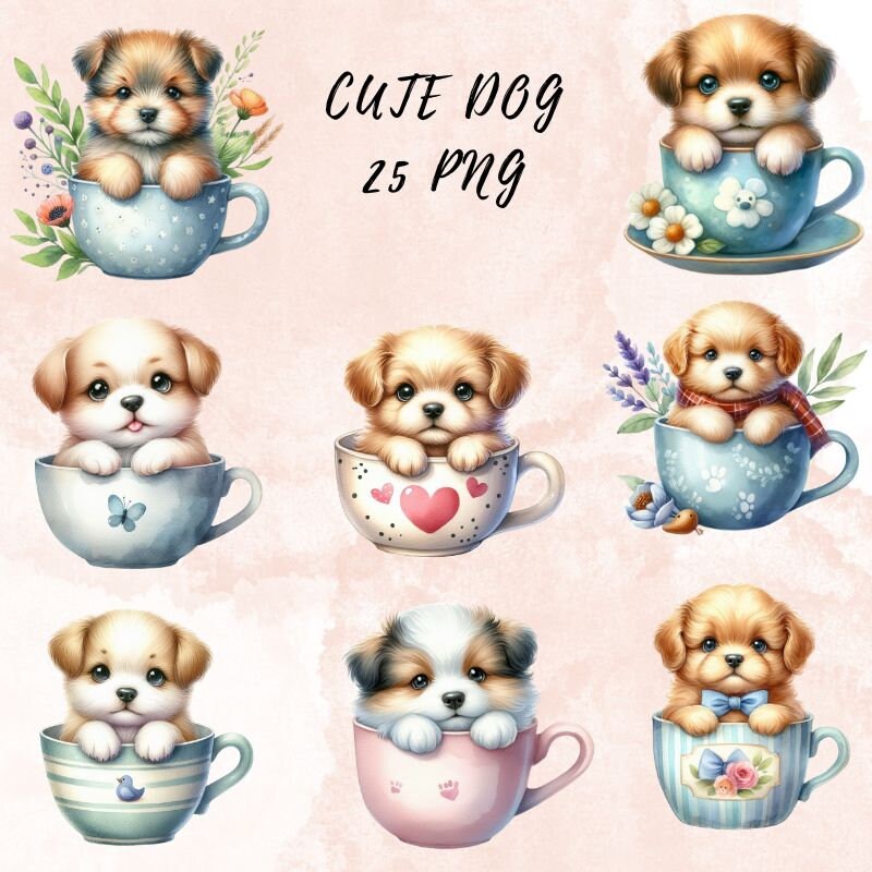 25 PNG Watercolor Cute Dog Clipart, Clipart Bundle, Transparent ...