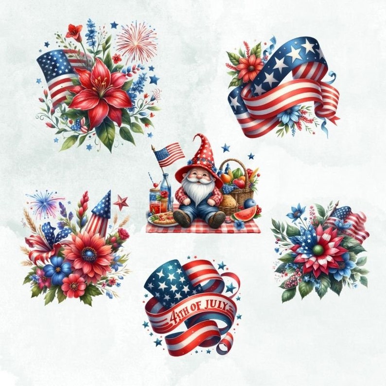 40 PNG 4th of July Watercolor Gnome, Gnomes Clipart, Independence Day ...