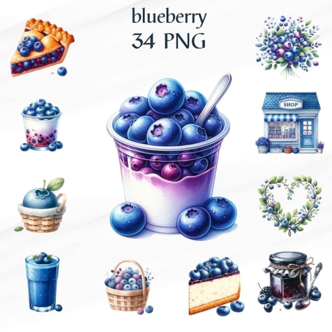 34 PNG Blueberry Berry Clipart , Fruits Bundle, Watercolor Blueberries ...