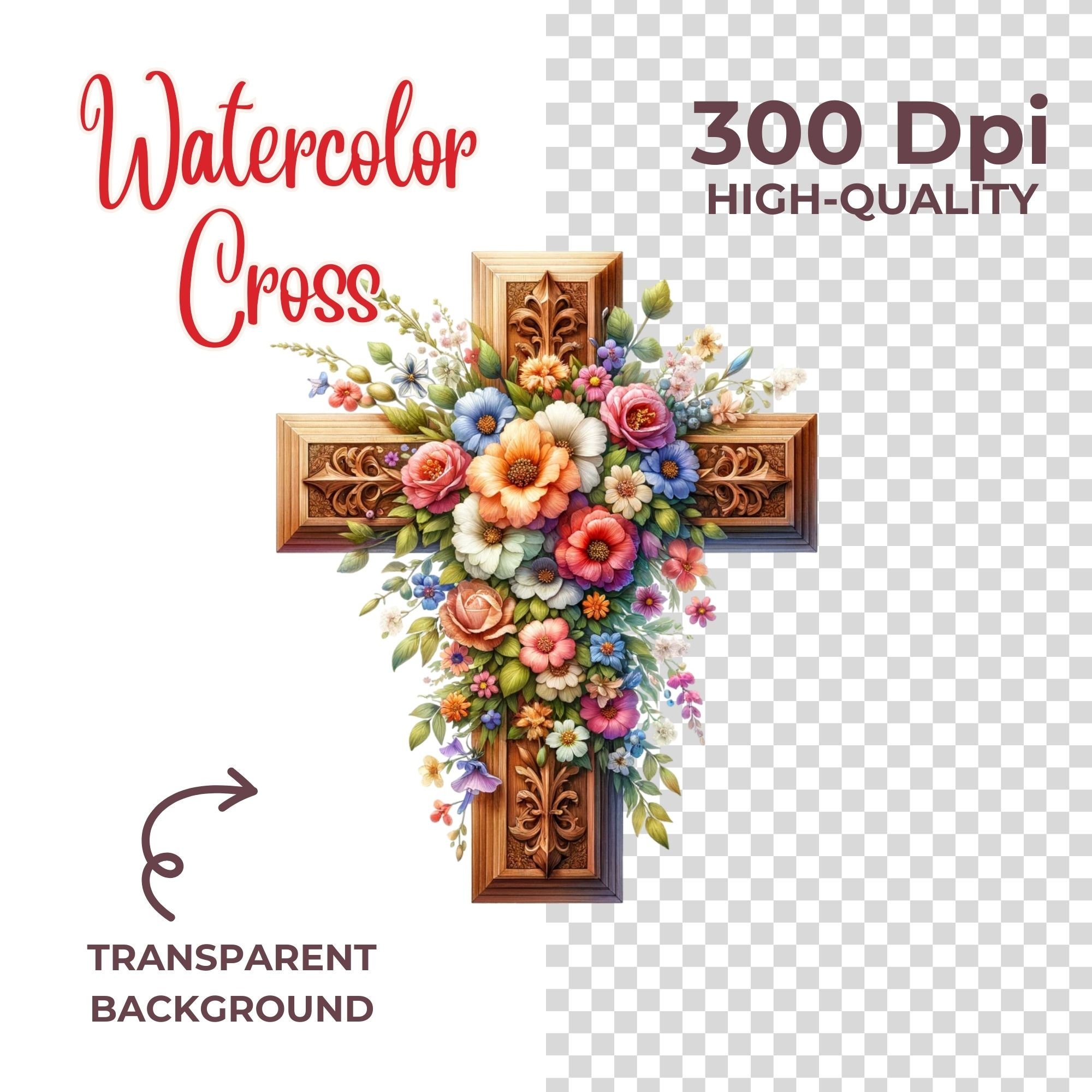 25 PNG Watercolor Flower Cross Clipart Bundle Clip Art , Christian ...