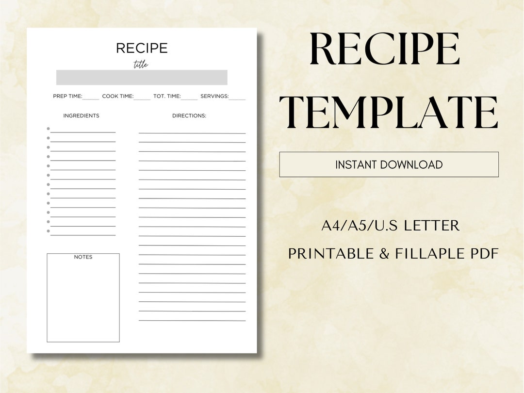 Recipe Template, Cookbook Recipe Template, Recipe Organizer, Editable ...