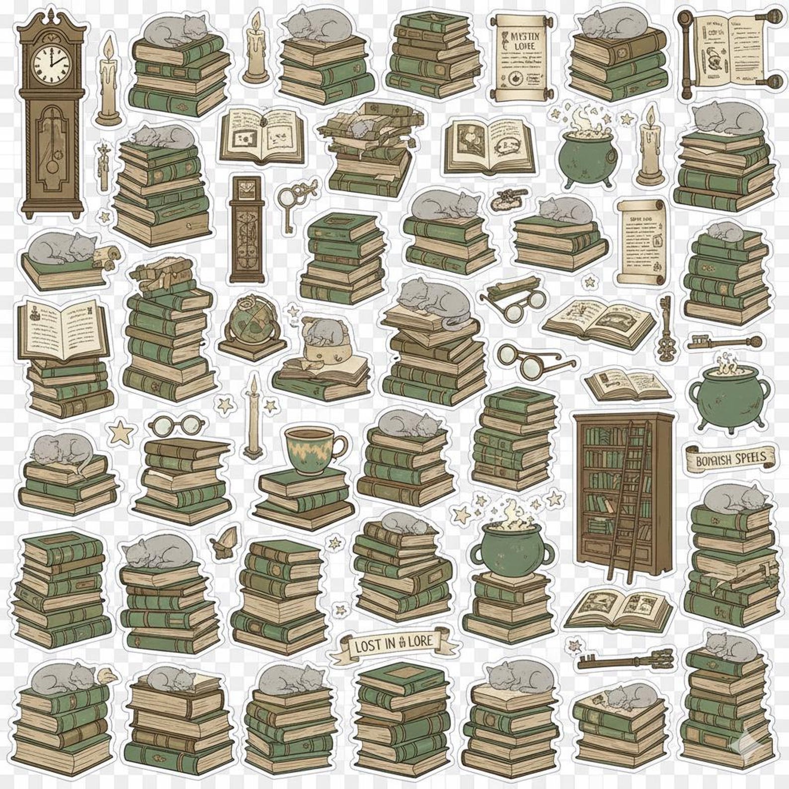 Dark Academia Sticker Bundle | Cozy Bookworm PNG (digital Download) - Etsy