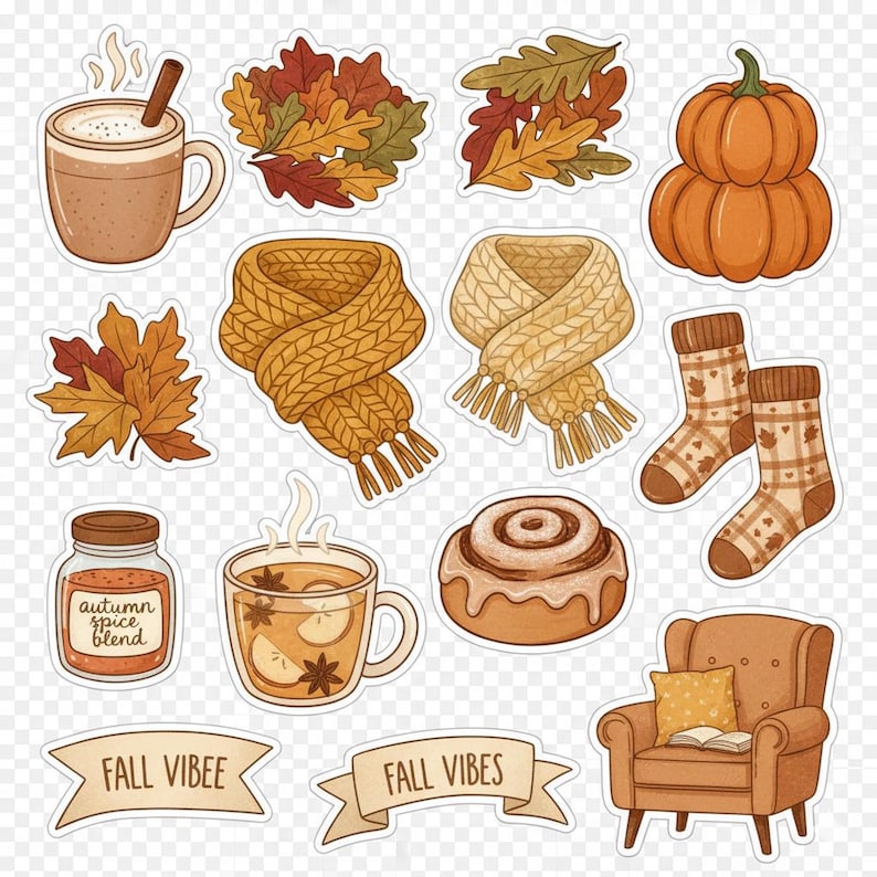 Cozy Fall Digital Stickers | Planner & Journal PNG Set (digital ...