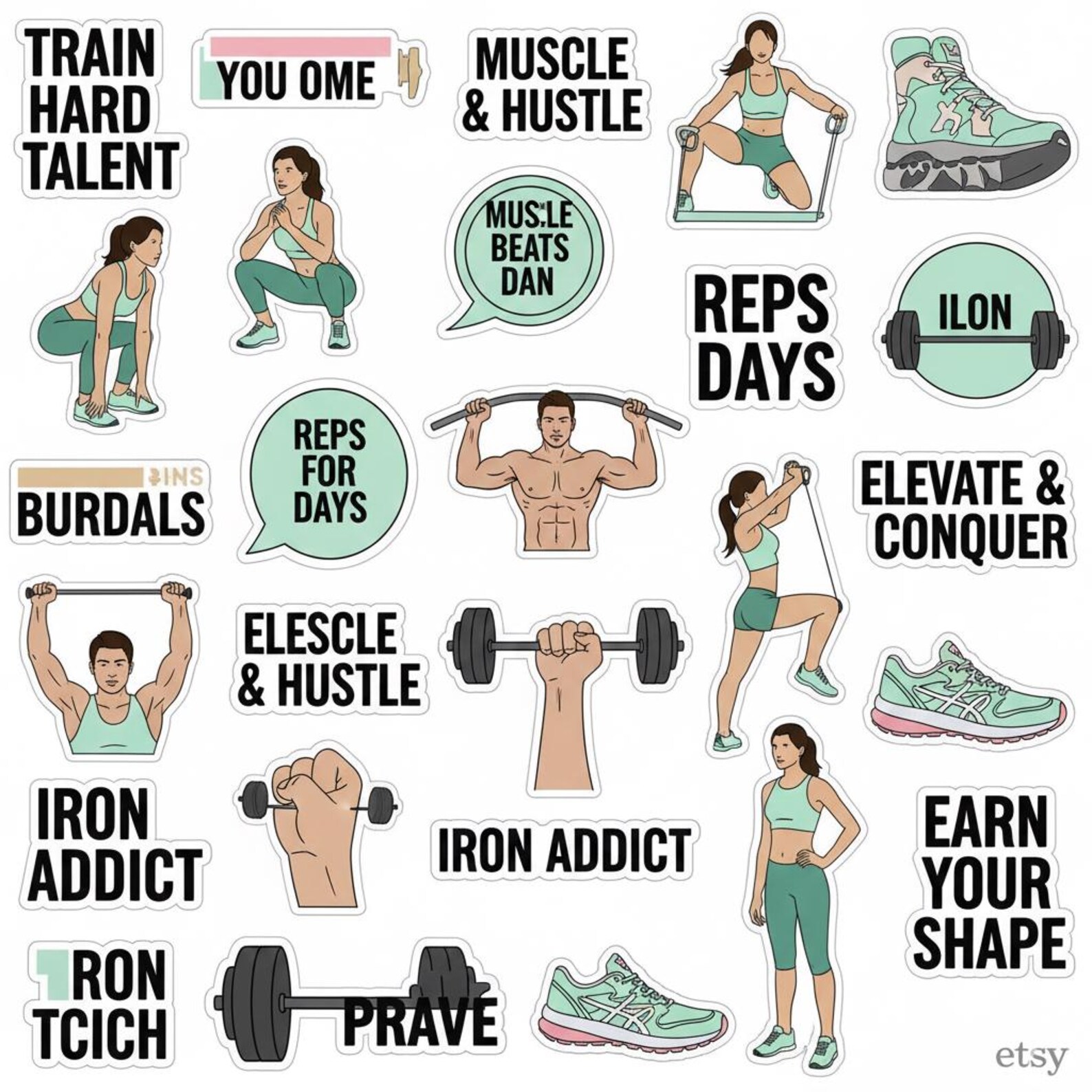 Digital Fitness Sticker Bulk PNG Set: Gym Workout Yoga Motivation - Etsy