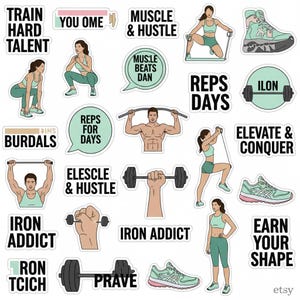 Digital Fitness Sticker Bulk PNG Set: Gym Workout Yoga Motivation - Etsy