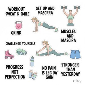 Digital Fitness Sticker Bulk PNG Set: Gym Workout Yoga Motivation - Etsy