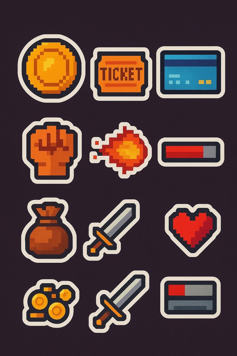 Retro Arcade Stickers Pack – Pixel Art Gaming Stickers, Neon 80s ...