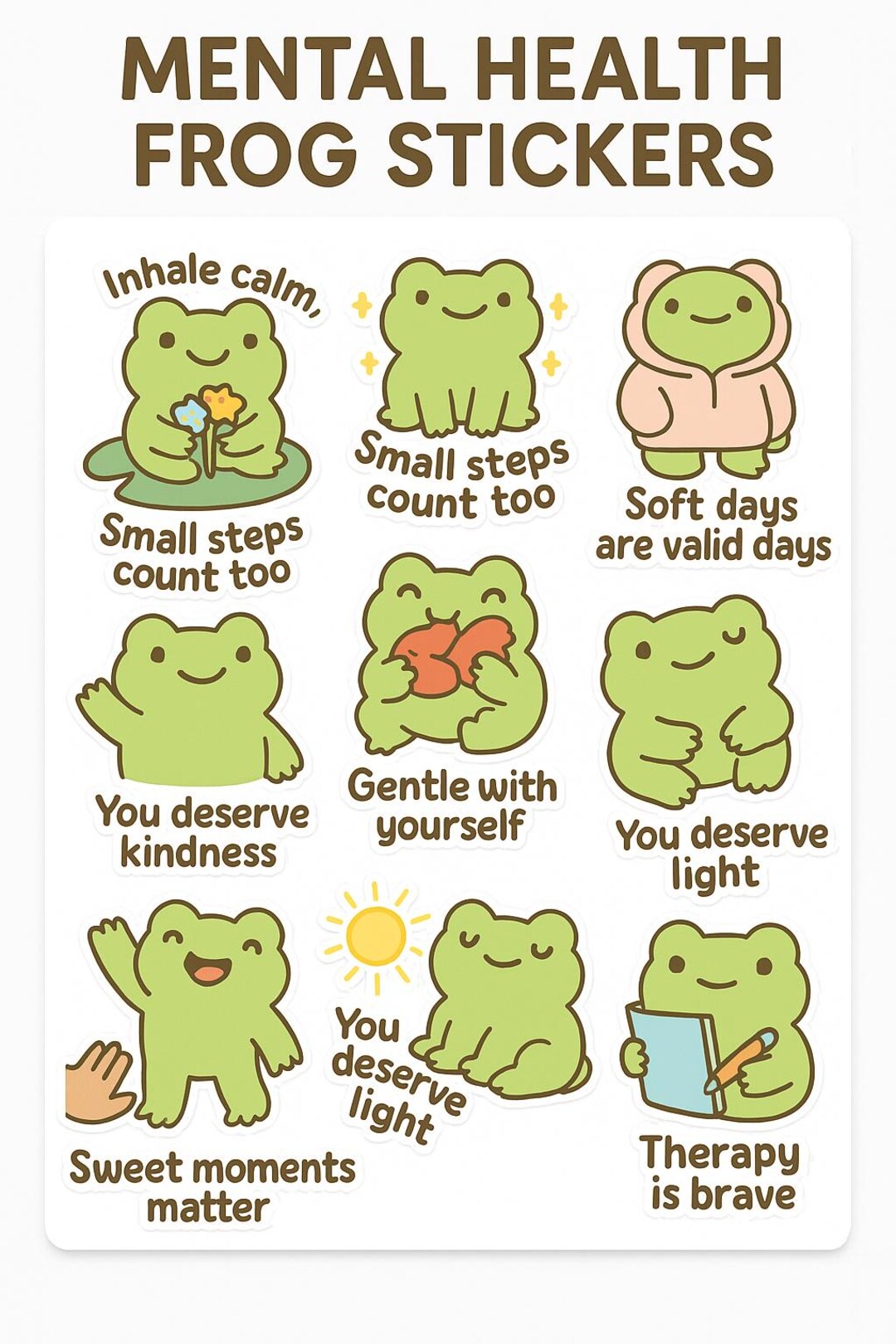 Kawaii Frog Stickers | Mental Health, Therapy, Self-care Vinyl Decals ...