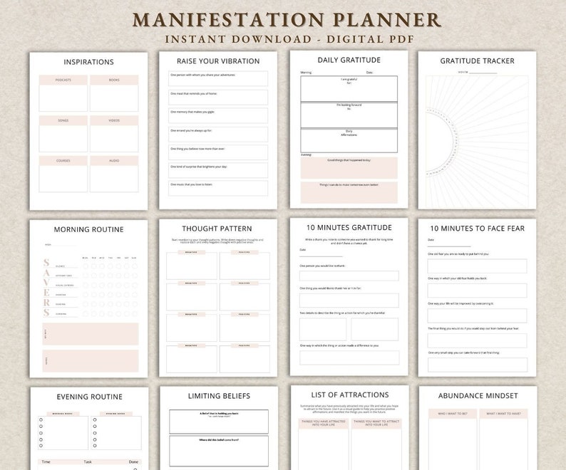 Manifestation Planner Printable | Dream Journal Digital | Mental Health ...