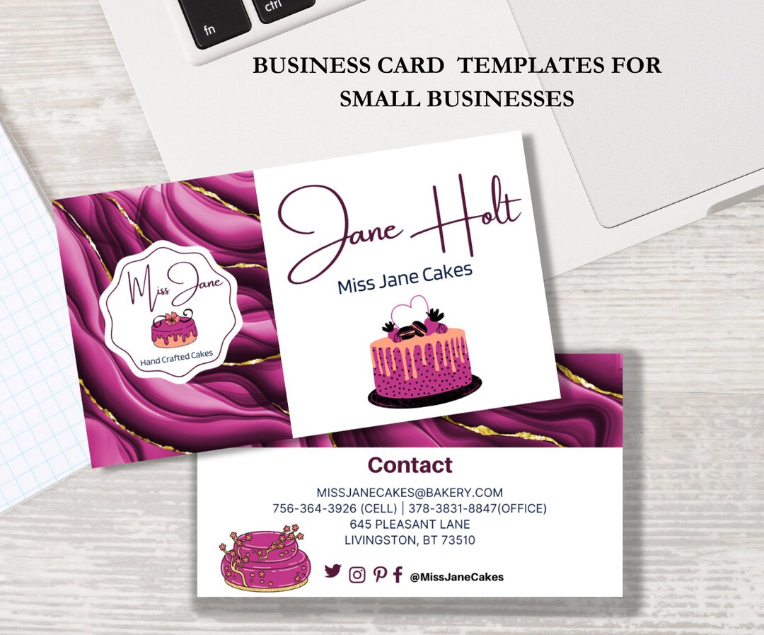 Pink Editable Confectionary Business Card Template, Business Card ...