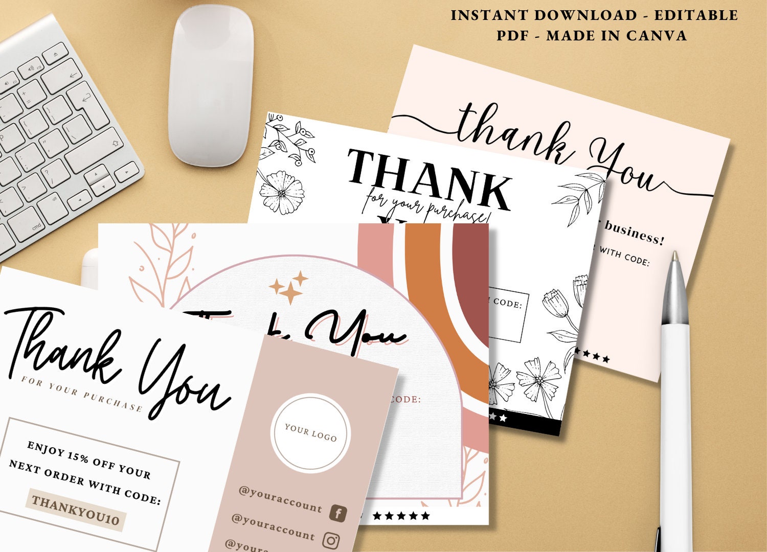 10 Thank You Cards Template, Printable Template for Small Businesses ...