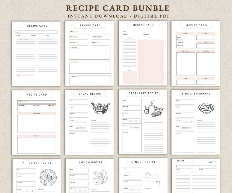 Recipe Card Planner, Cookbook Kit, Recipe Card, Recipe Page, Recipe ...