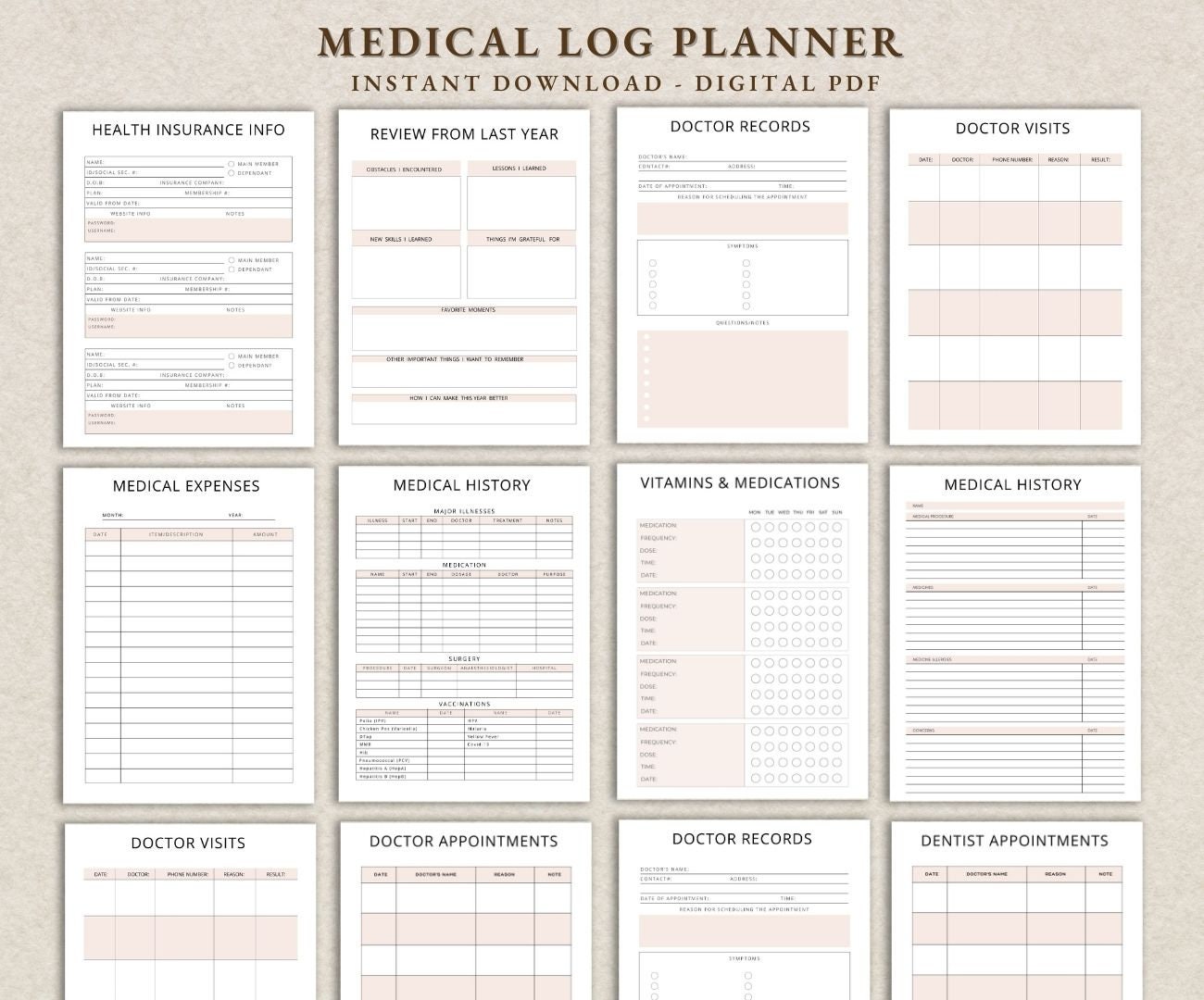 Medical Planner, Medical Binder, Blood Pressure Log, Medicine Tracker ...