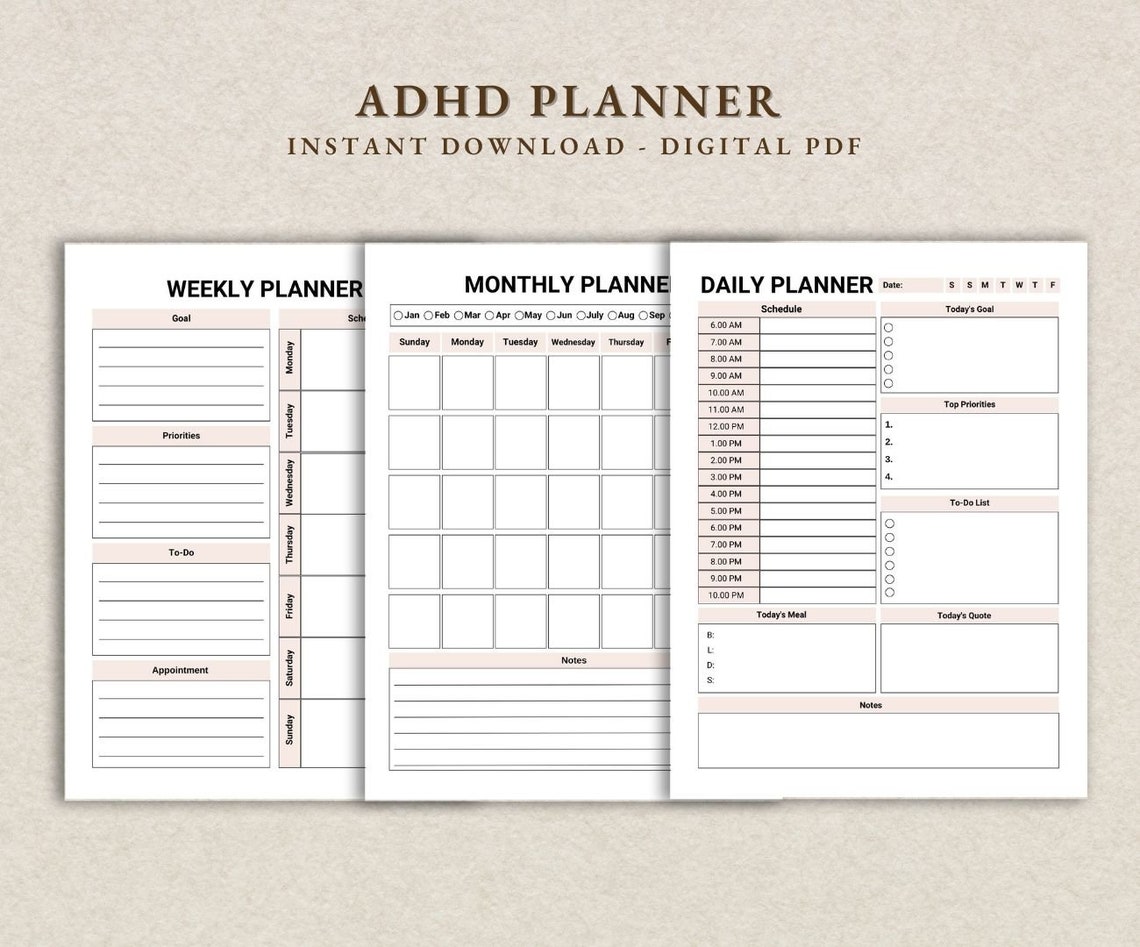 Adult ADHD Planner, Printable Daily Planner, to Do List, Cleaning ...