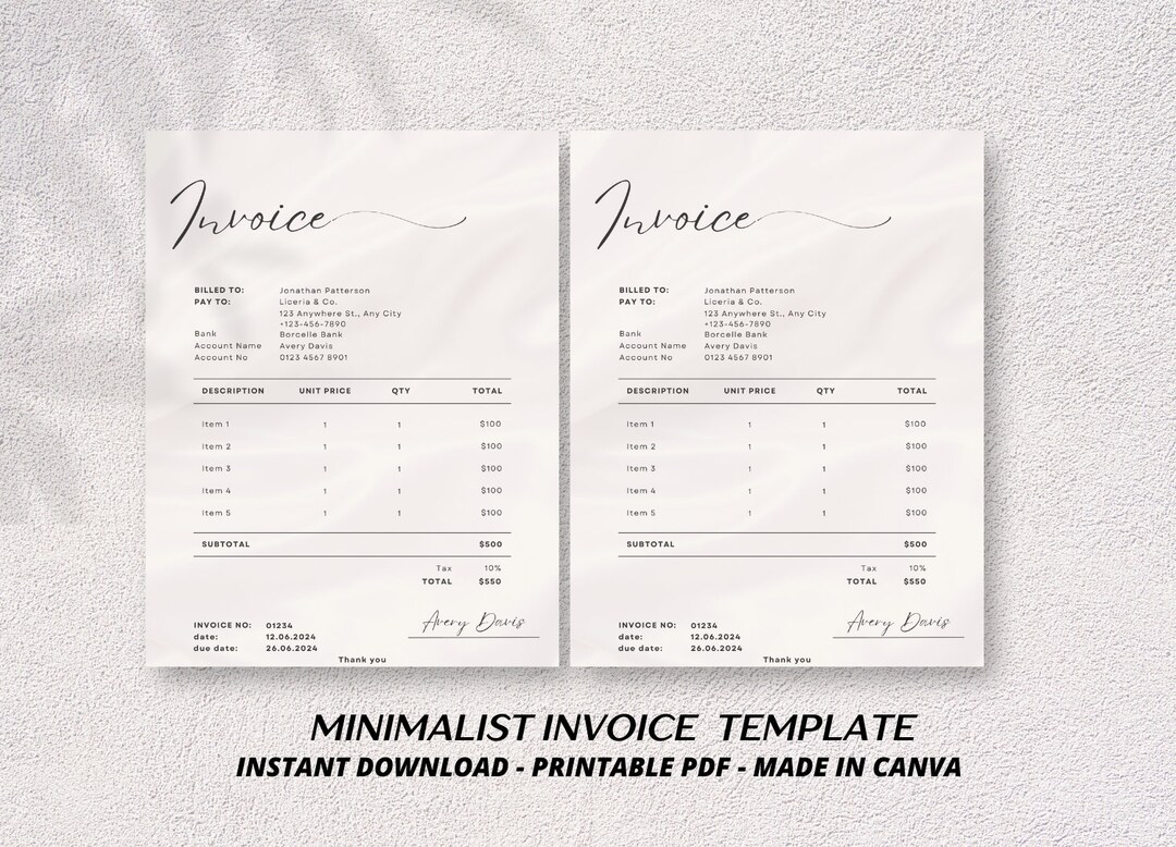 Beige Aesthetic Simple Minimalist Business Invoice Modern - Etsy