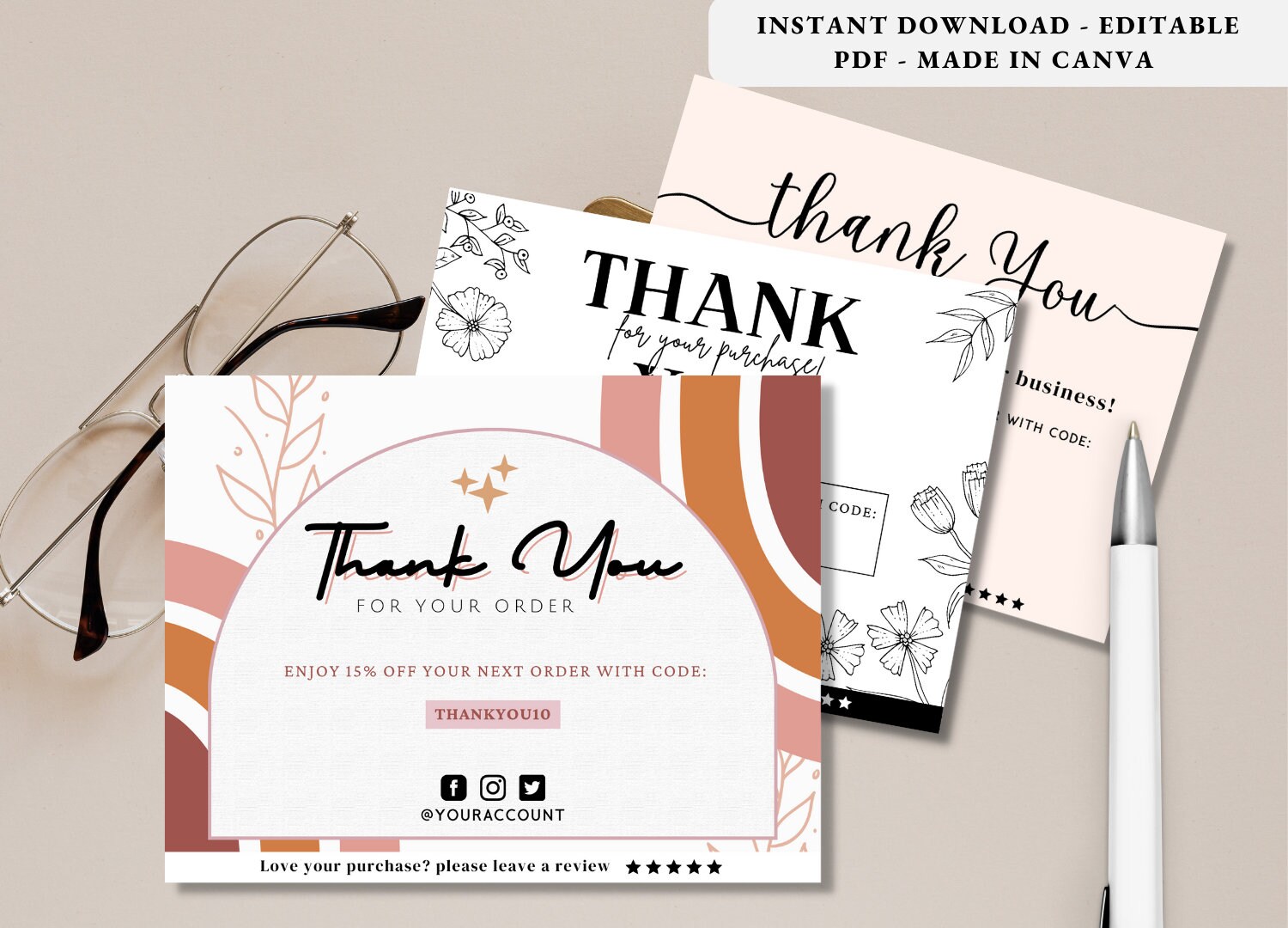 10 Thank You Cards Template, Printable Template for Small Businesses ...
