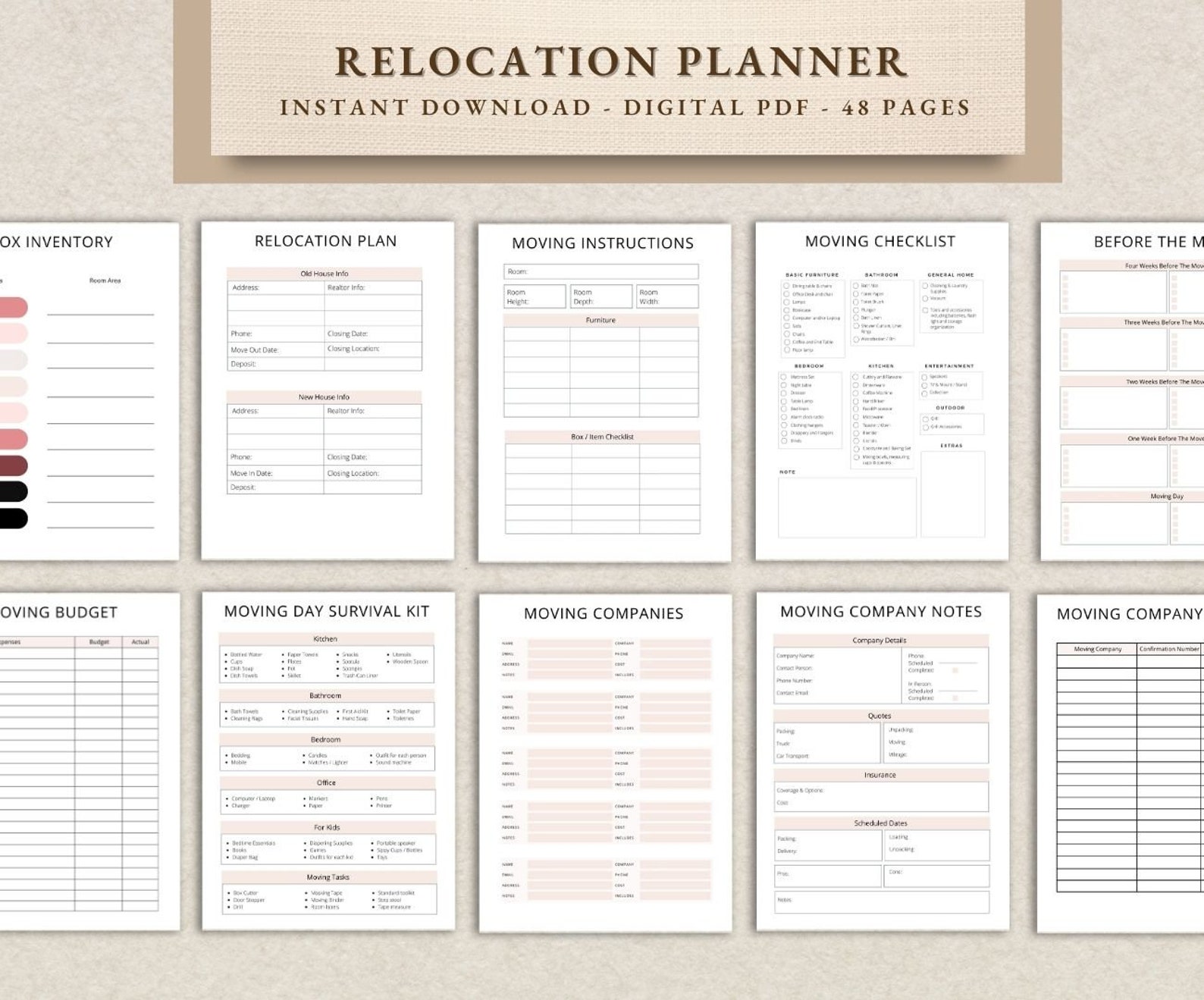 Relocation Planner Printable and Editable Canva Templates | Moving ...