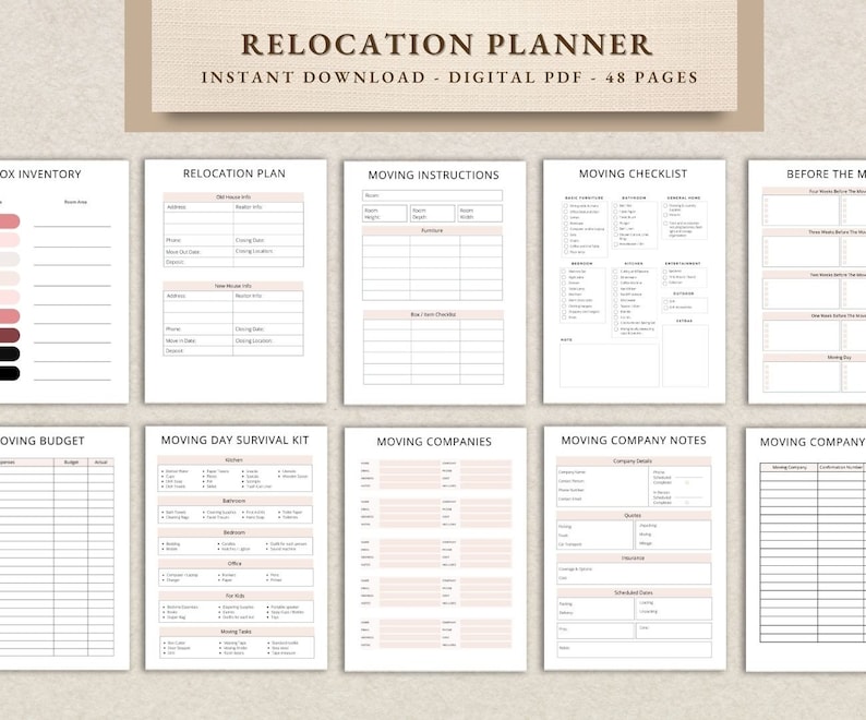 Relocation Planner Printable and Editable Canva Templates | Moving ...