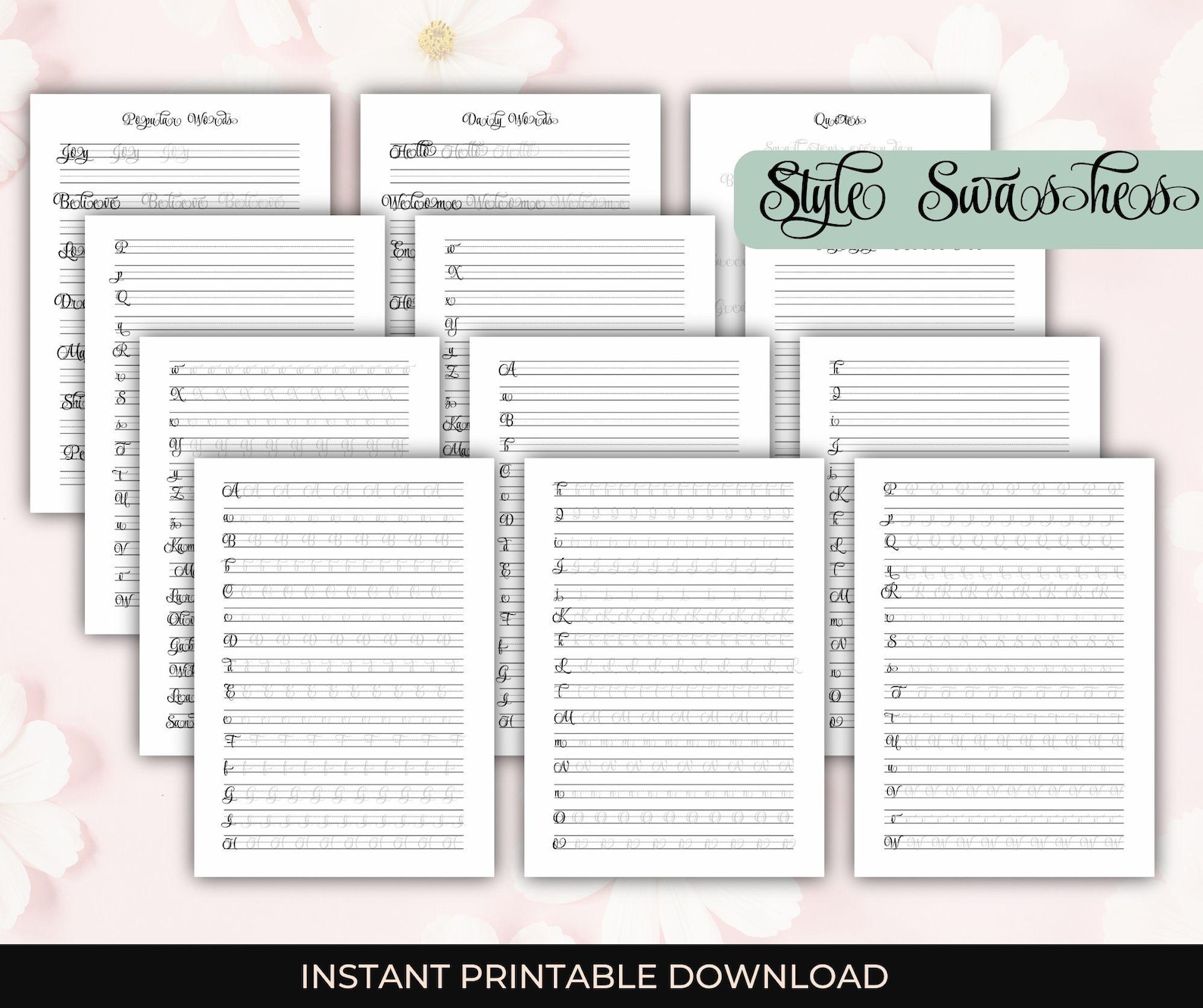 Calligraphy Worksheets Mega Pack | 6 Fonts, 72 Pages | Printable ...