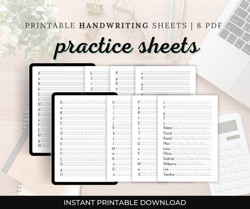 Printable Handwriting Practice Sheets – 8 Pages of English Alphabet ...