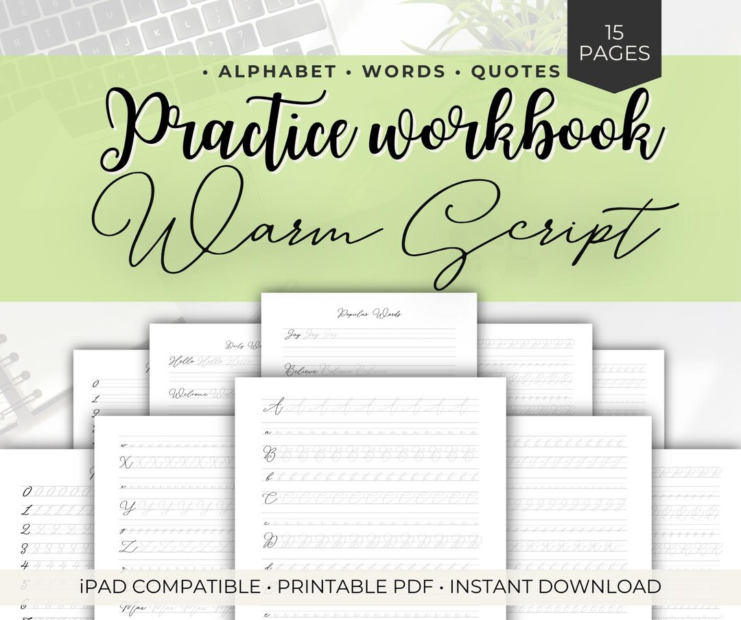 Warm Script Calligraphy Practice Workbook – 15 Page Printable PDF ...
