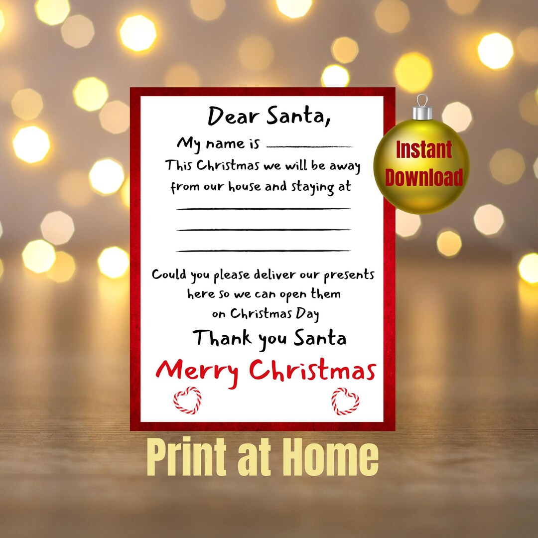 Kids Away From Home Letter to Santa, Instant Digital Download Printable ...