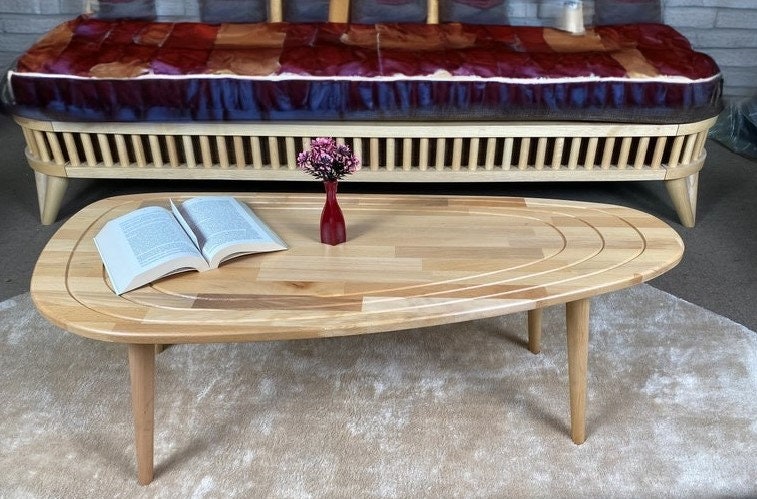 Wooden Oval Coffee Table Side Table, Rustic Mid Century Center Table ...