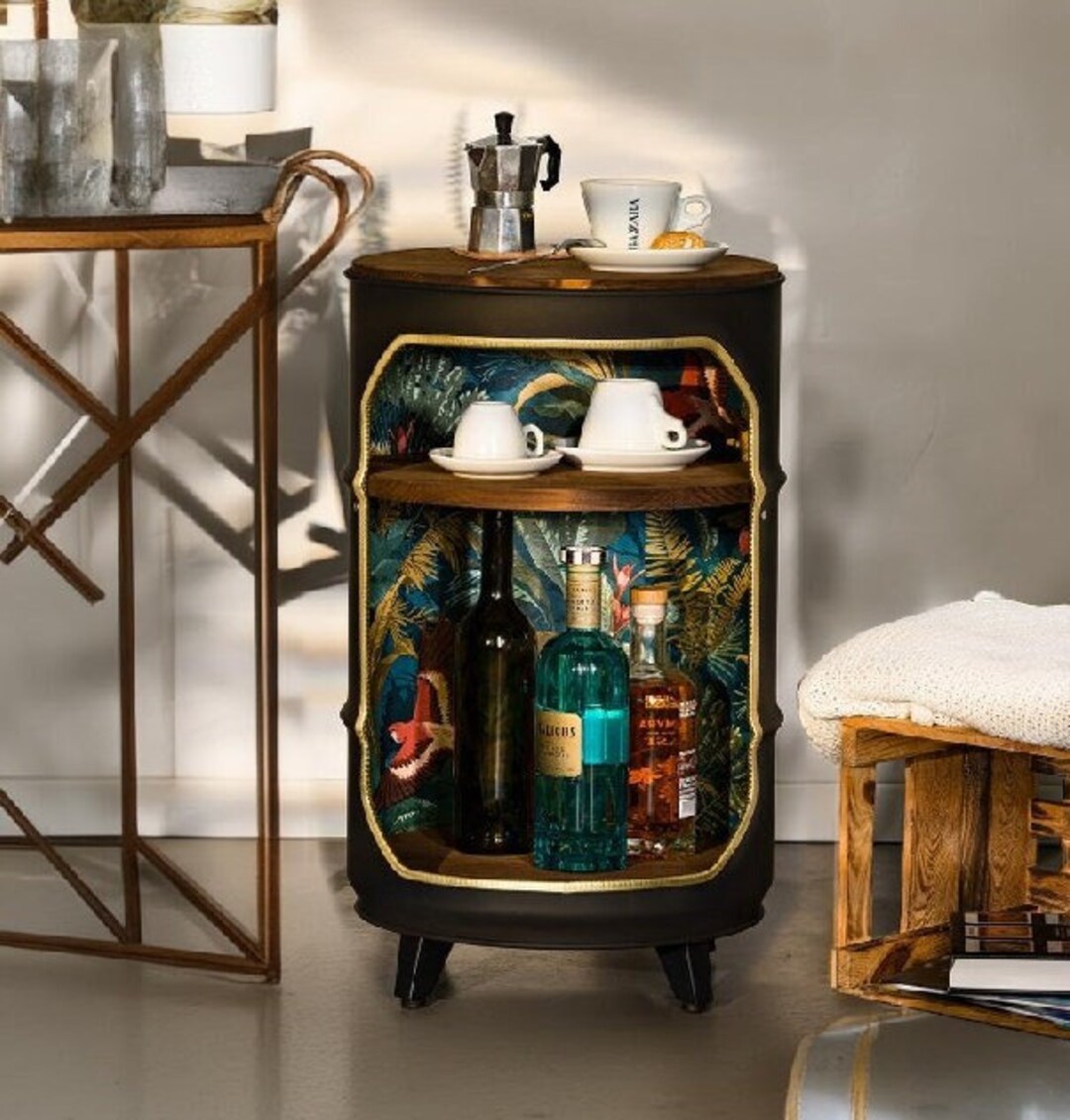 Bedside Table Bar Minibar Shelf Side Table Made From a 60L Oil Barrel ...