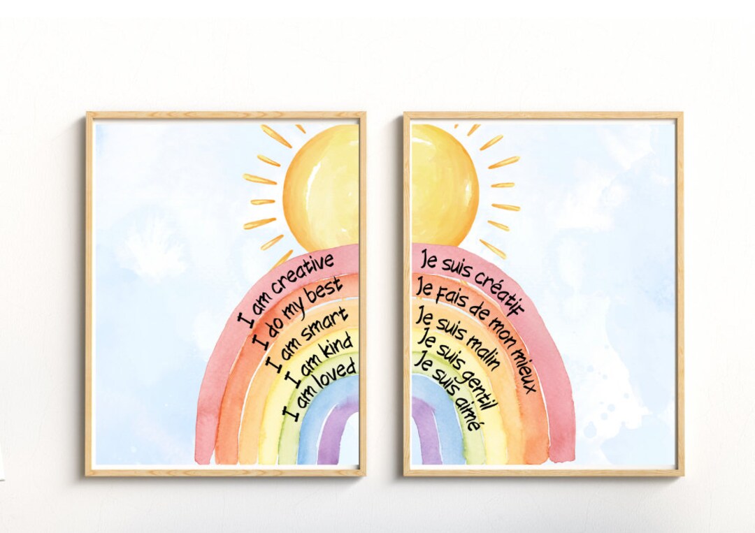 Bilingual Art Work of Affirmations for Kids, English-us Version ...