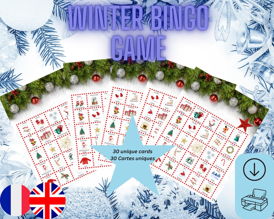 Bilingual Christmas Bingo Cards english/french/ Jeu De Bingo - Etsy