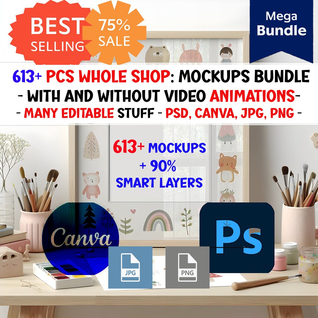 850 MEGA BUNDLE Mockups, Promote Frame Display PSD Canva Jpg Png ...