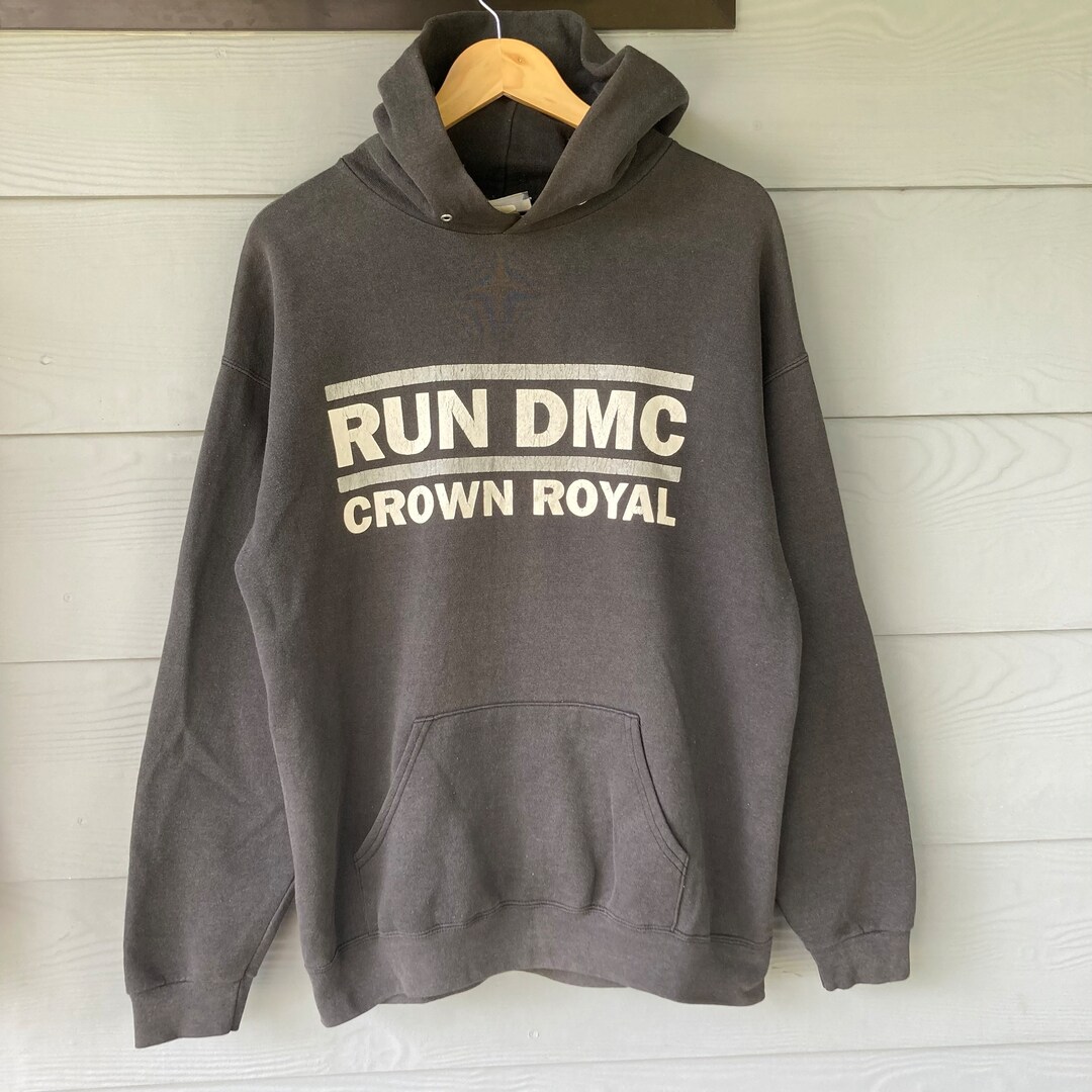 Vintage Run DMC Crown Royal Grey Hoodie Sweatshirt Big Logo Size L ...