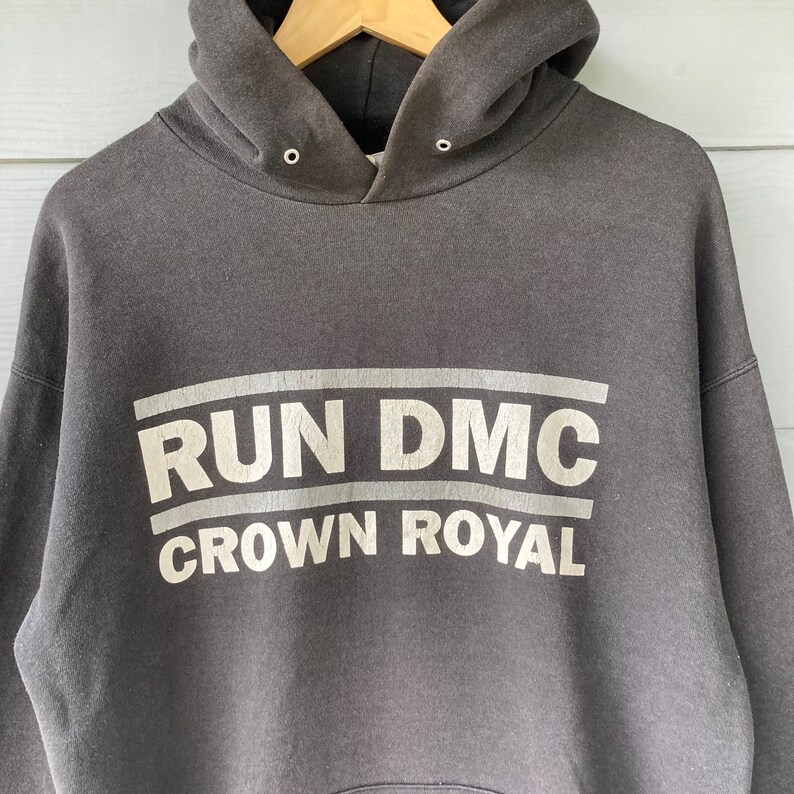Vintage Run DMC Crown Royal Grey Hoodie Sweatshirt Big Logo Size L ...