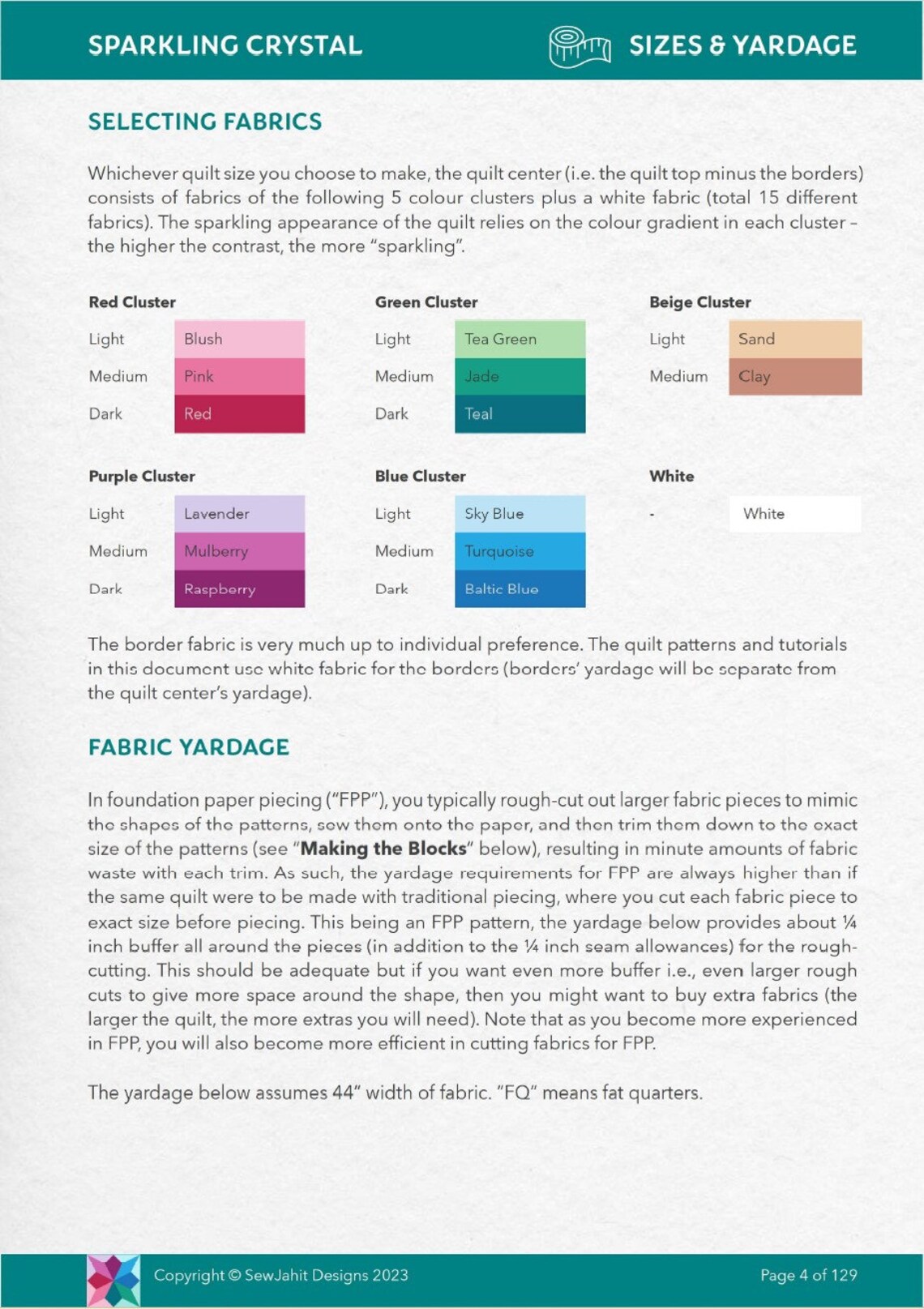 Sparkling Crystal Quilt FPP Pattern and Tutorial With Pictorial Instructions printable PDF - Etsy