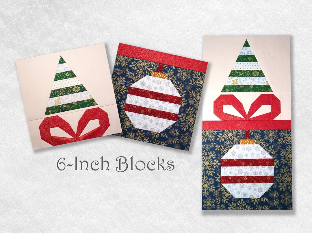 Christmas Trees, Baubles & Presents Quilt Blocks FPP Printable PDF ...
