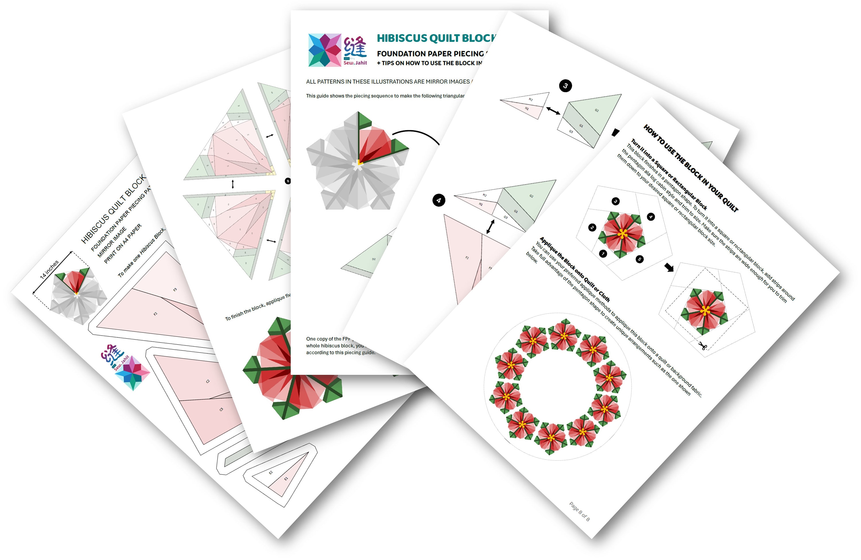 Hibiscus Flower Quilt Block FPP (foundation Paper Piecing) - Printable ...