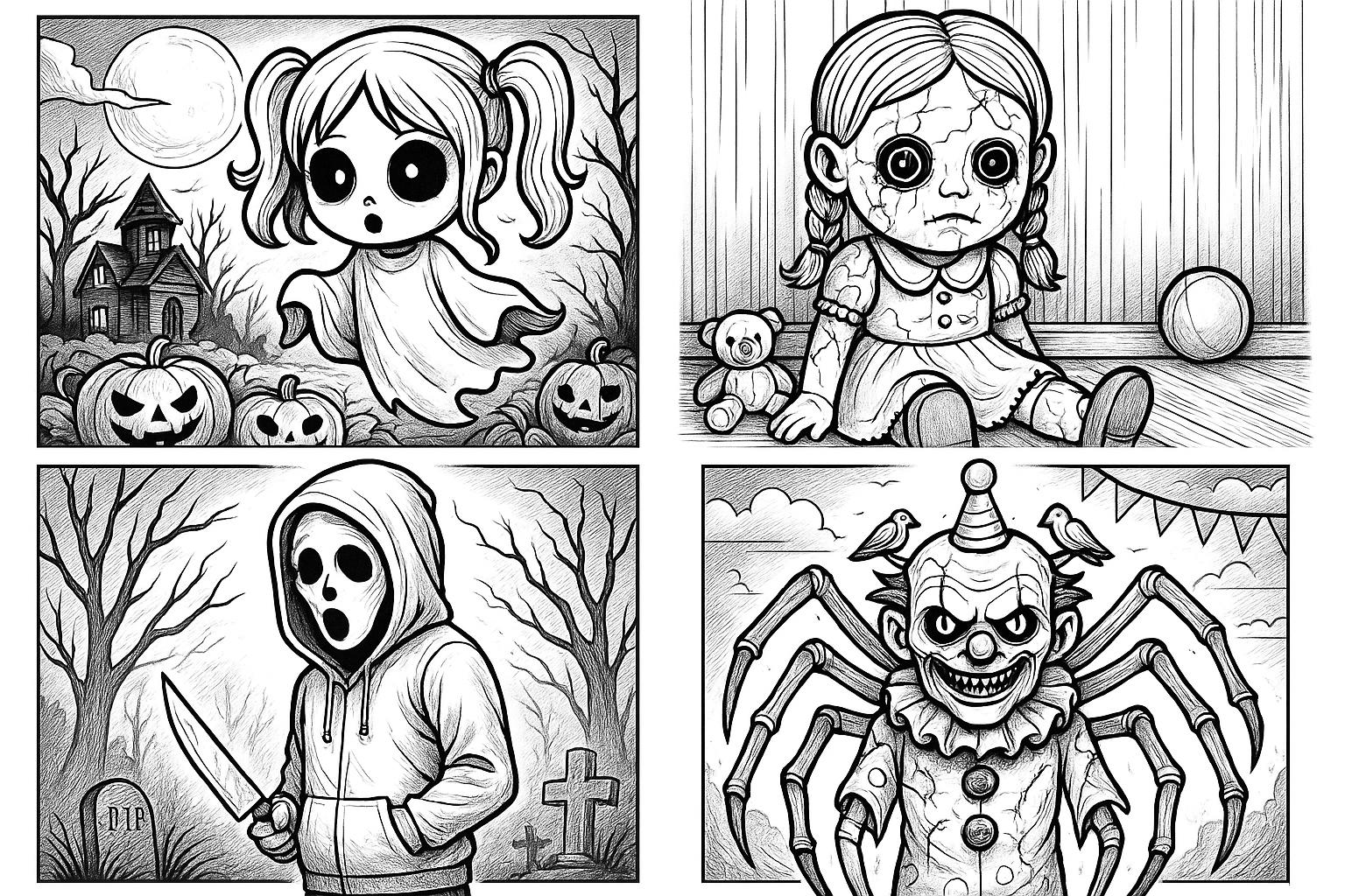 Cute Horror Coloring Pages - Etsy