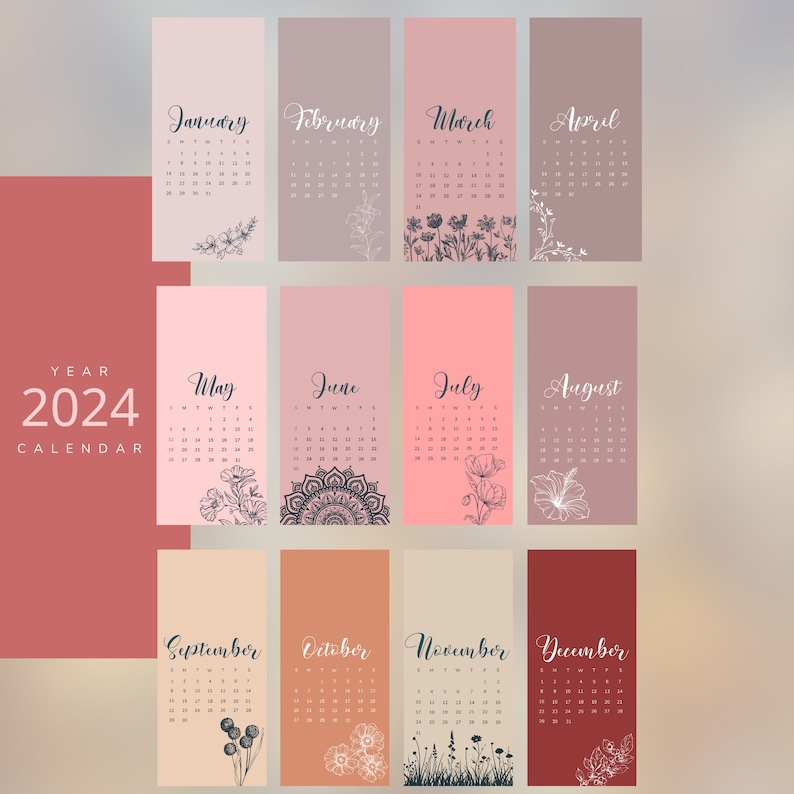 IPhone Wallpaper Calendar 2024 Floral Design, Minimalist. Digital ...