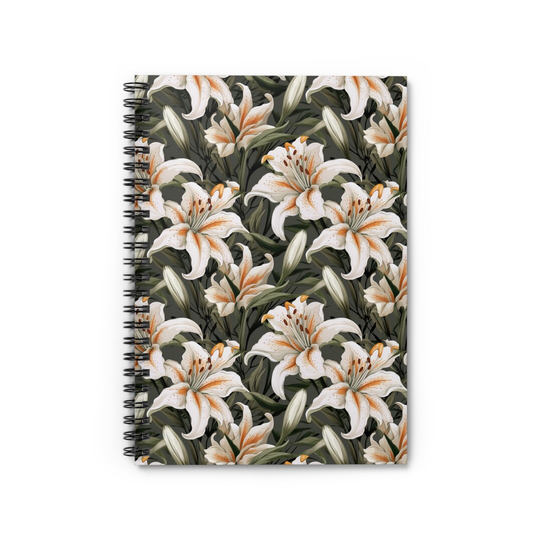 Lily Flowers, Ruled Line Spiral Notebook (118 Pages, 59 Sheets). Floral ...